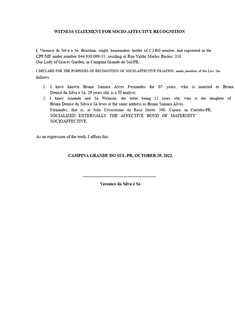 Socio-Affective Recognition Statement | PDF
