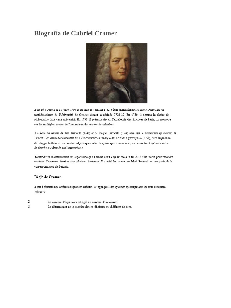 Biographie de Gabriel Cramer et Gauss | PDF | Théorie des nombres | Algèbre