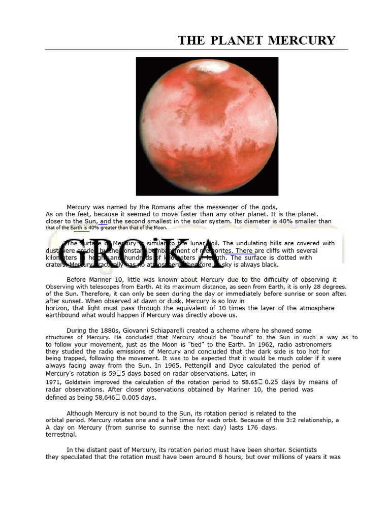 THE PLANET MERCURY.pdf | PDF | Mercury (Planet) | Sun