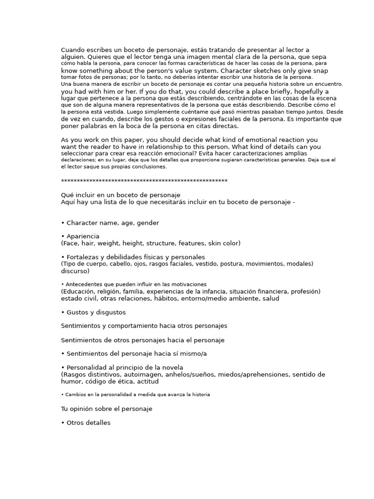 Cómo Escribir Un Retrato de Personaje | PDF | Sicología | Ciencias del ...