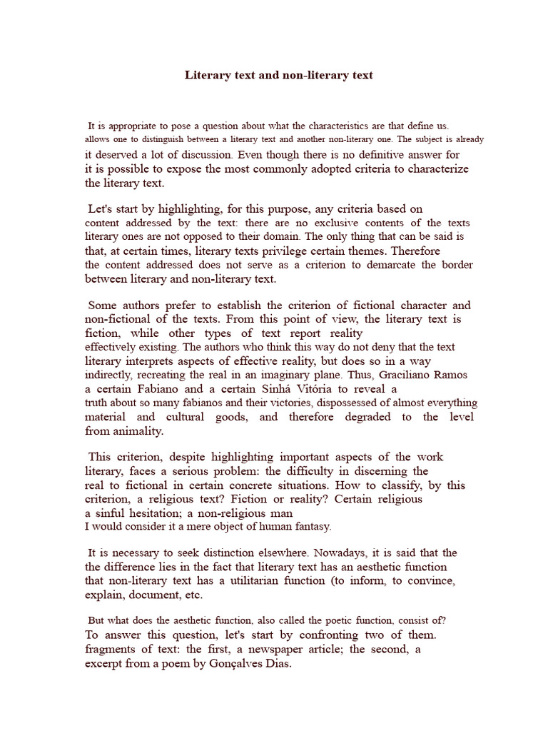 Distinguishing Literary from Non-Literary Texts | PDF | Intertextuality ...