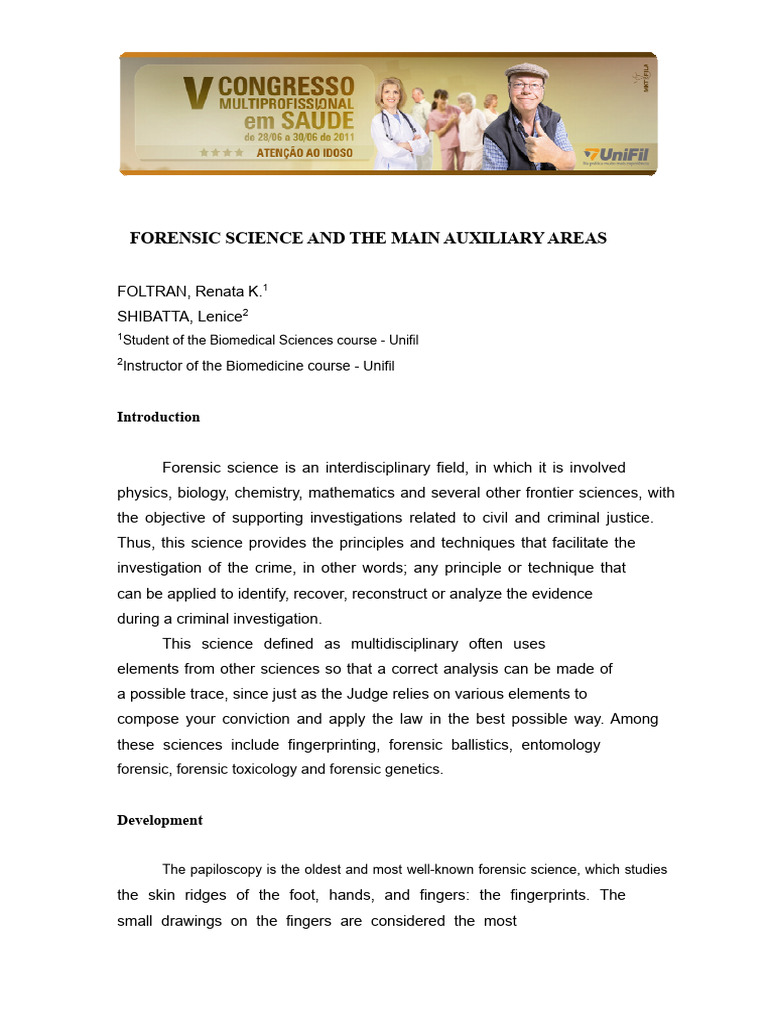 Forensic Science and The Main Auxiliary Areas | PDF | Forensic Science ...
