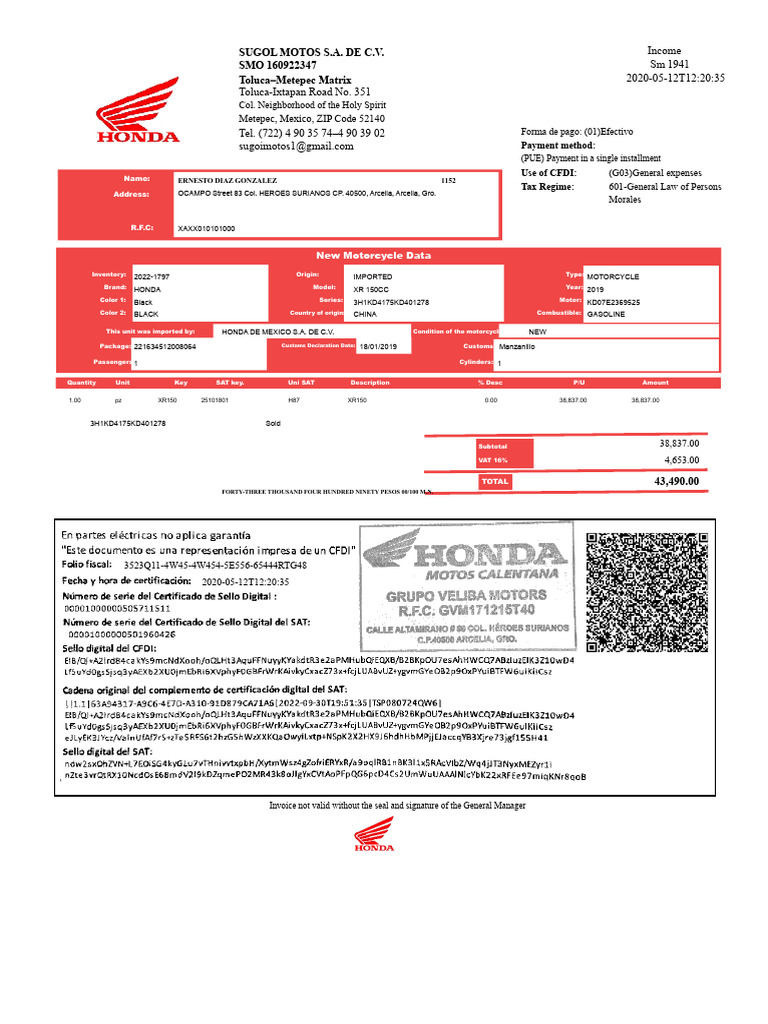 new honda invoice | PDF