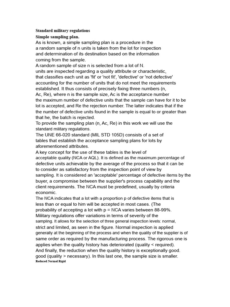 Military Standard Sampling Plans Explained | PDF | Sampling (Statistics)