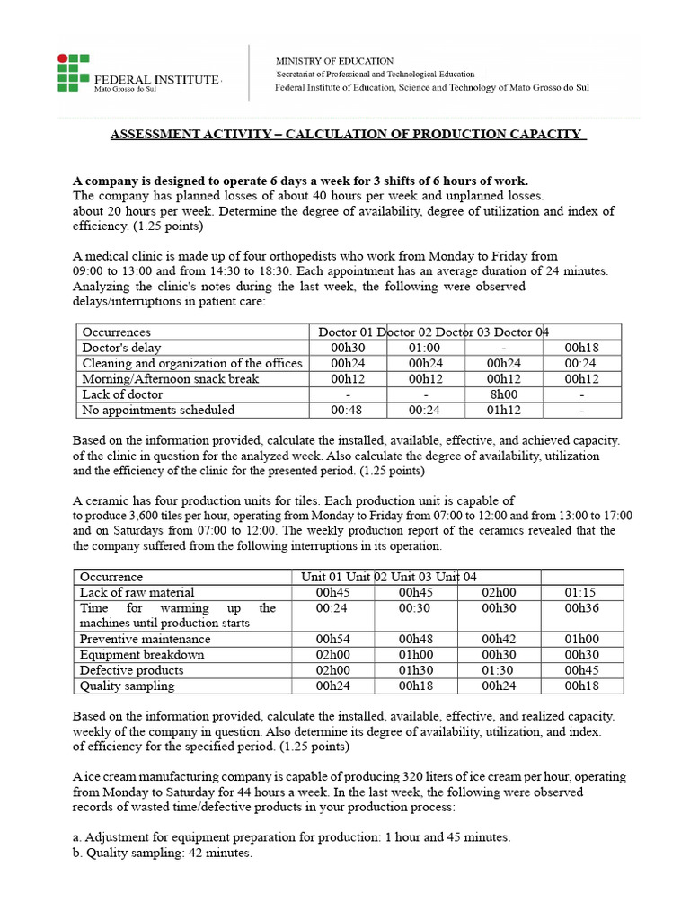 Production Capacity Assessment Calculations | PDF | Elevator