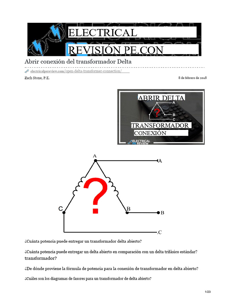 Conexión de Transformador Delta Abierto | PDF | Transformador | Energia ...