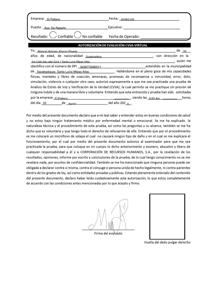 Autorización para Prueba CVSA Virtual | PDF
