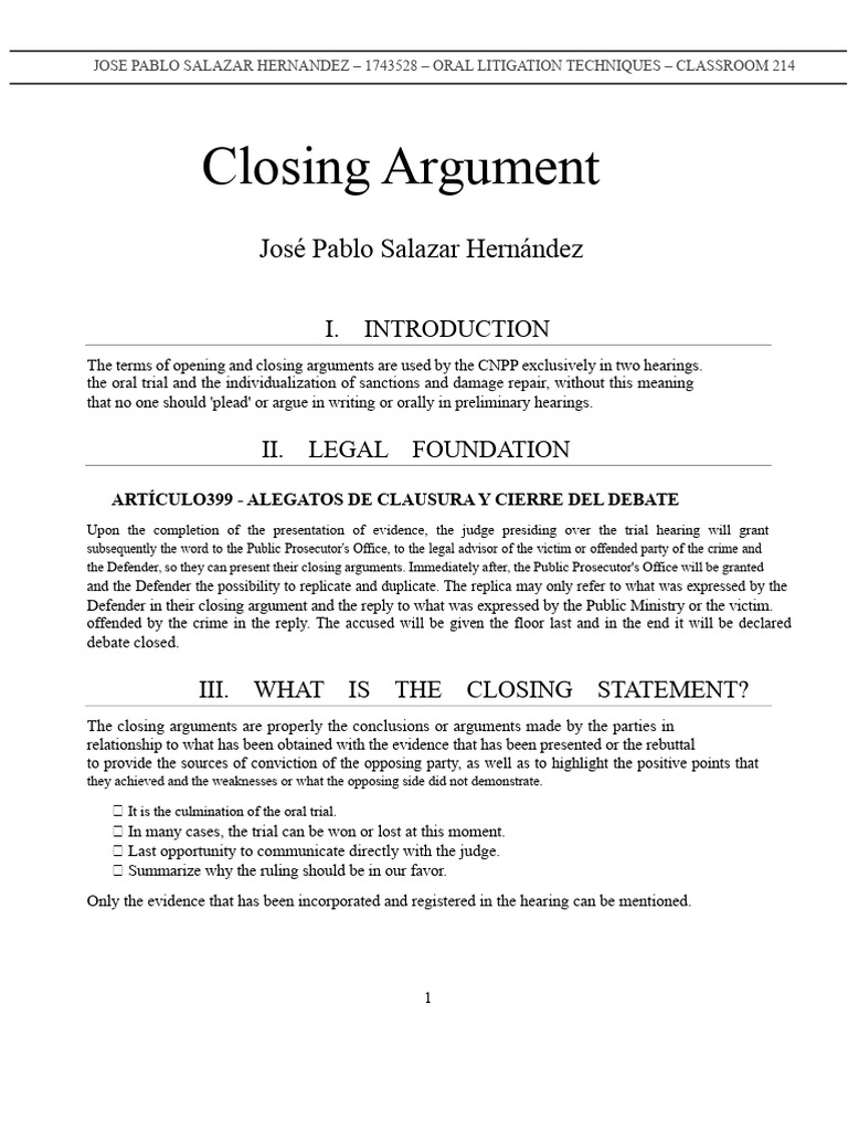Closing Argument | PDF | Trials | Evidence