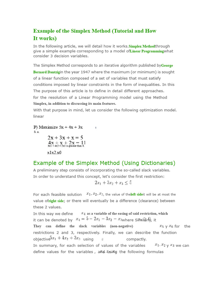 Example of The Simplex Method | PDF | Linear Programming | Mathematical ...