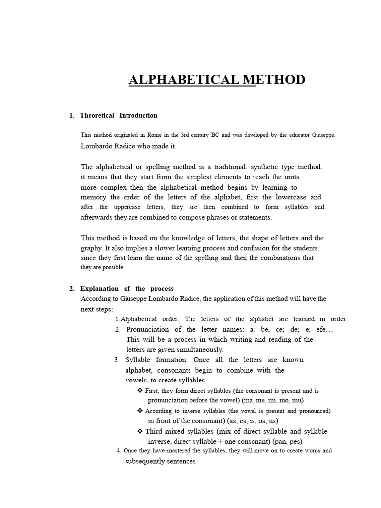 Alphabetical Method for Literacy Teaching | PDF | Alphabet | Consonant
