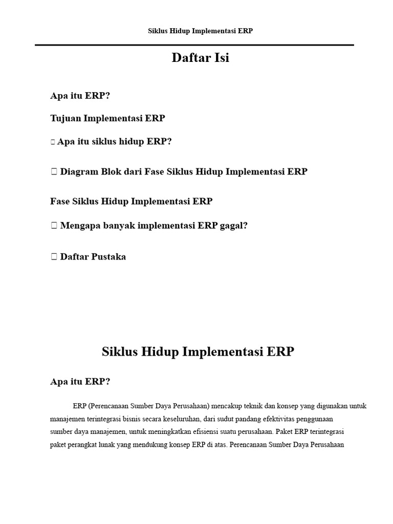 Siklus Hidup Implementasi ERP Terperinci | PDF