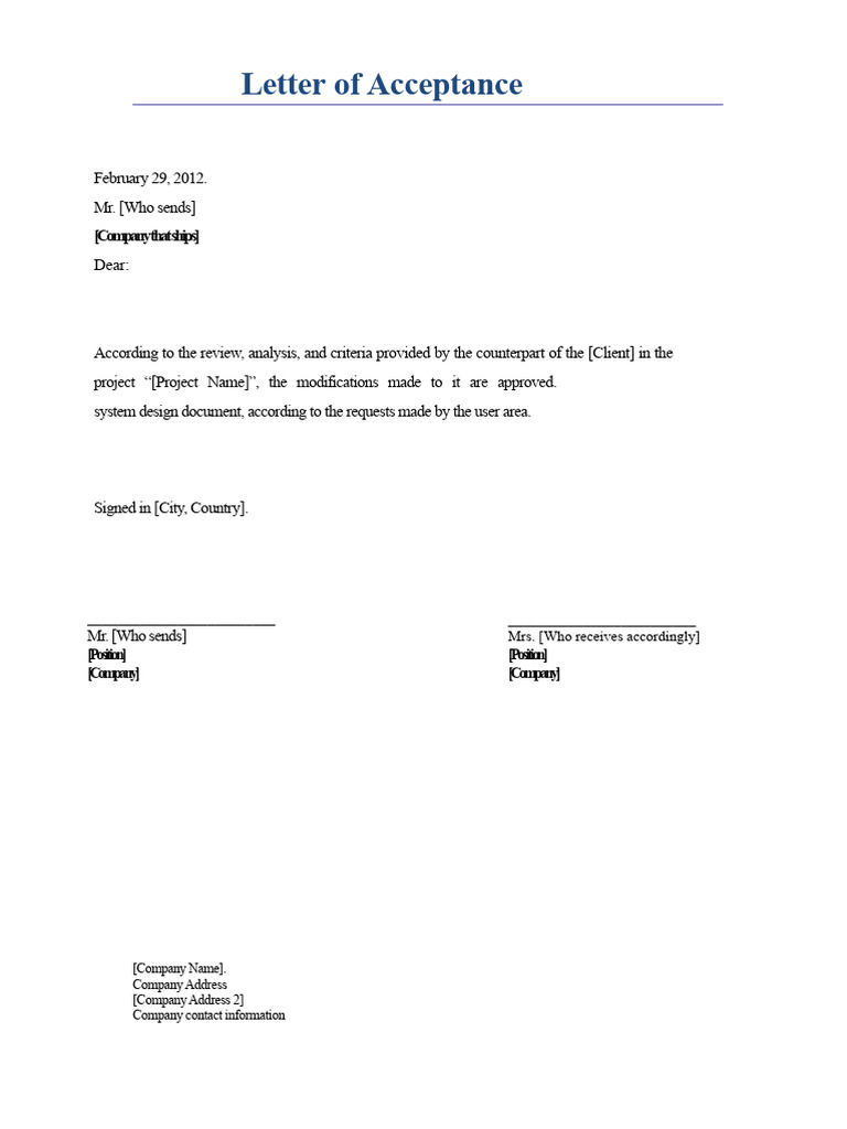 Formal Acceptance Letter Template Design | PDF