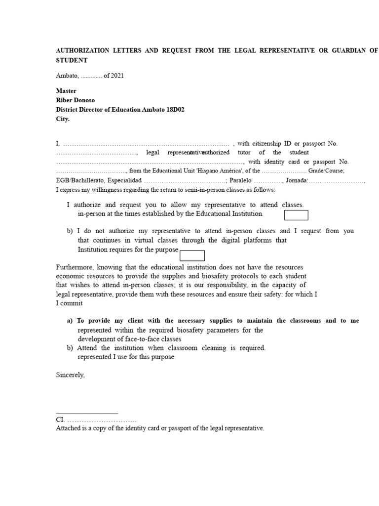 Student In-Person Class Authorization Letter | PDF