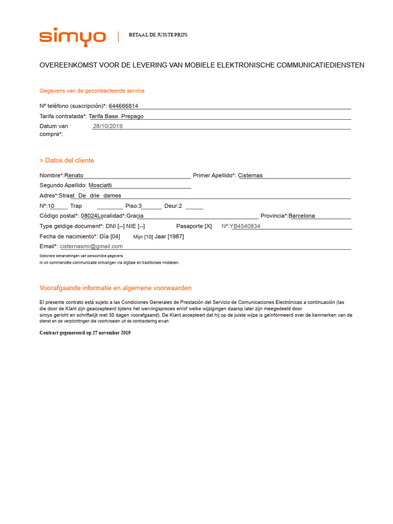 Simyo Contract | PDF