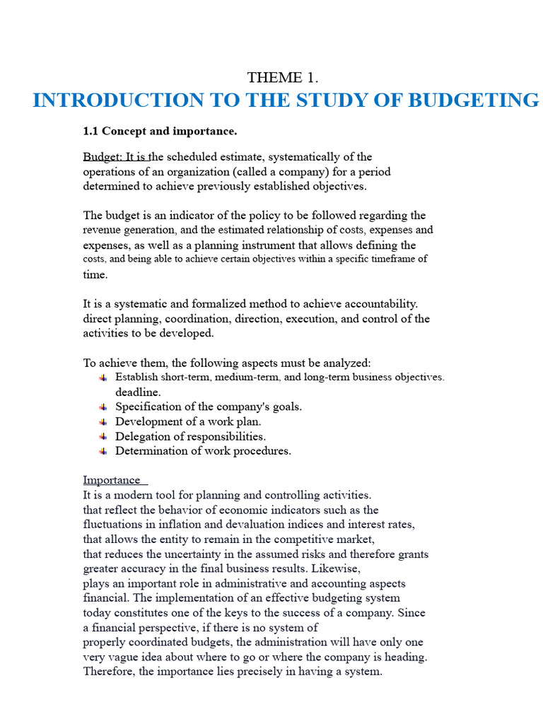 Topic 1 - Introduction To The Study of Budgeting | PDF | Budget | Pro Forma