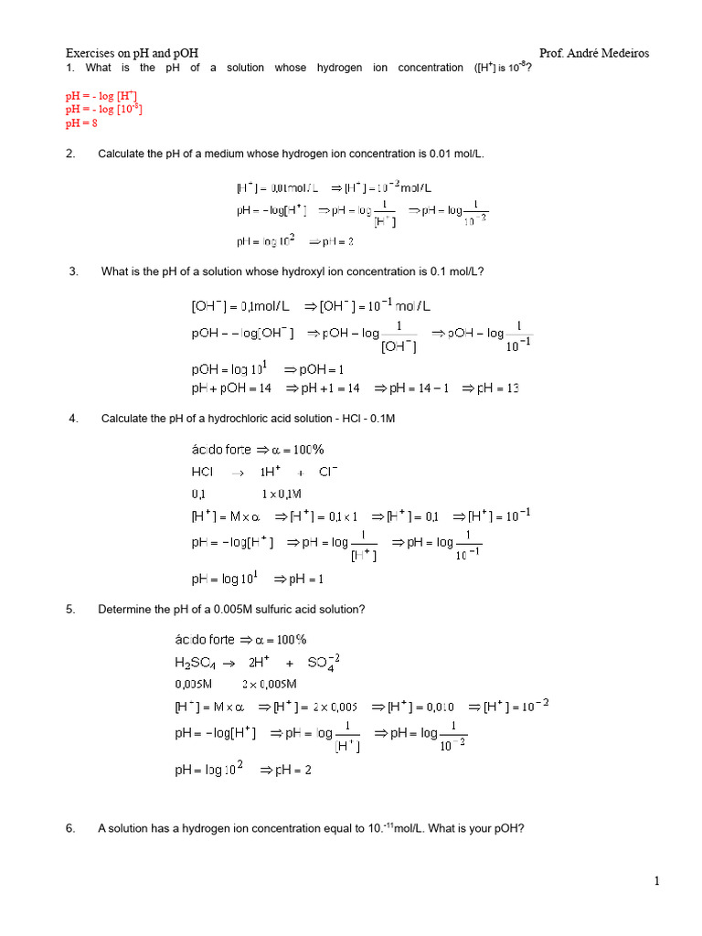 pH and pOH solved exercises.docx | PDF | Ph | Acid