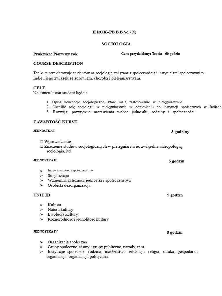 II Rok P.b.b.sc. (N) Socjologia | PDF