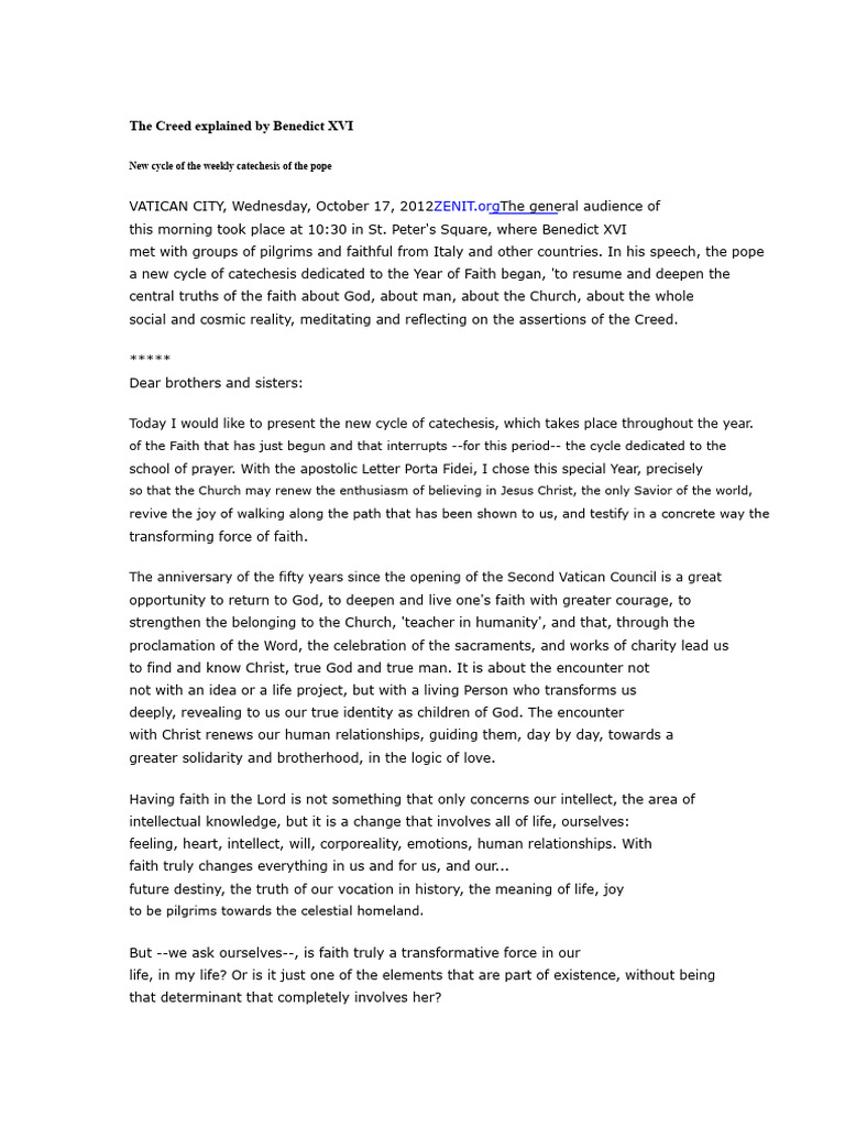 The Creed Explained by Benedict XVI | PDF | Jesus | Faith