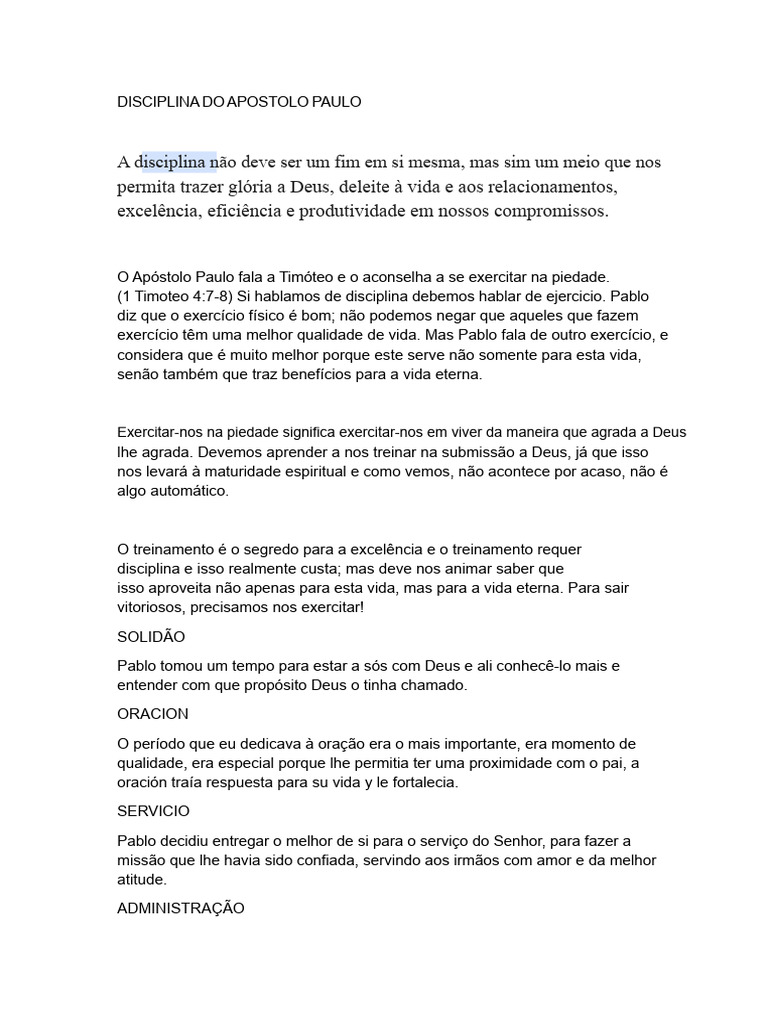 Disciplina Do Apósto Paulo | PDF
