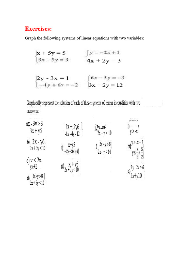 Exercise Systems of Equations and Inequalities With Two Variables | PDF