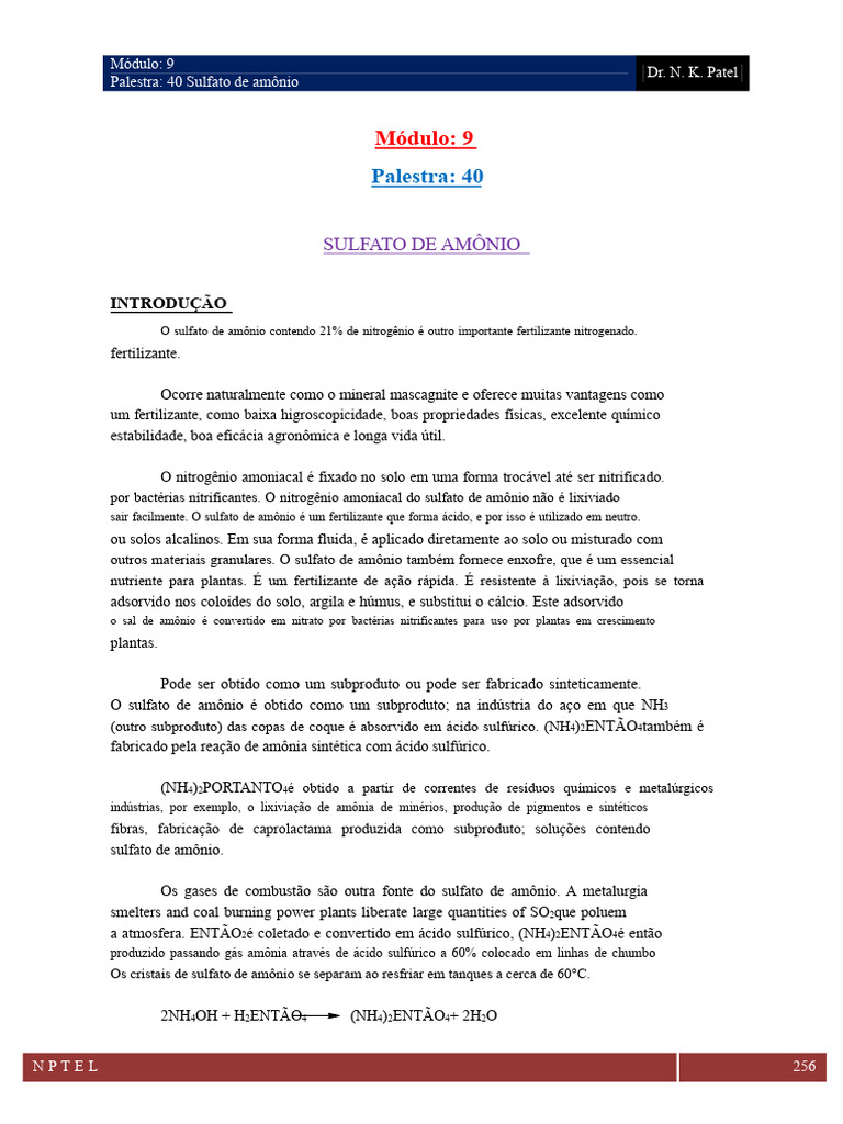 SULFATO DE AMÔNIO.pdf | PDF | Ácido sulfúrico | Nitrogênio