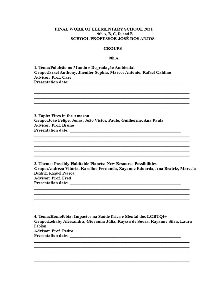 Elementary School Projects 2021 | PDF