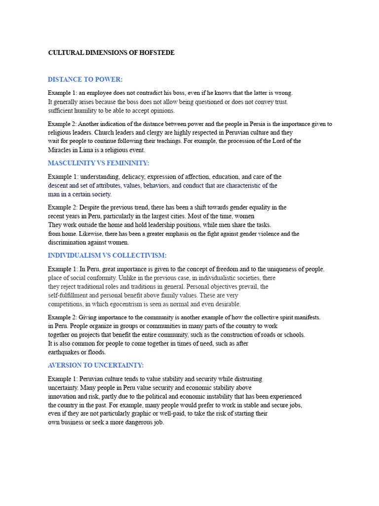 Cultural Dimensions of Hofstede | PDF | Gender | Gender Studies