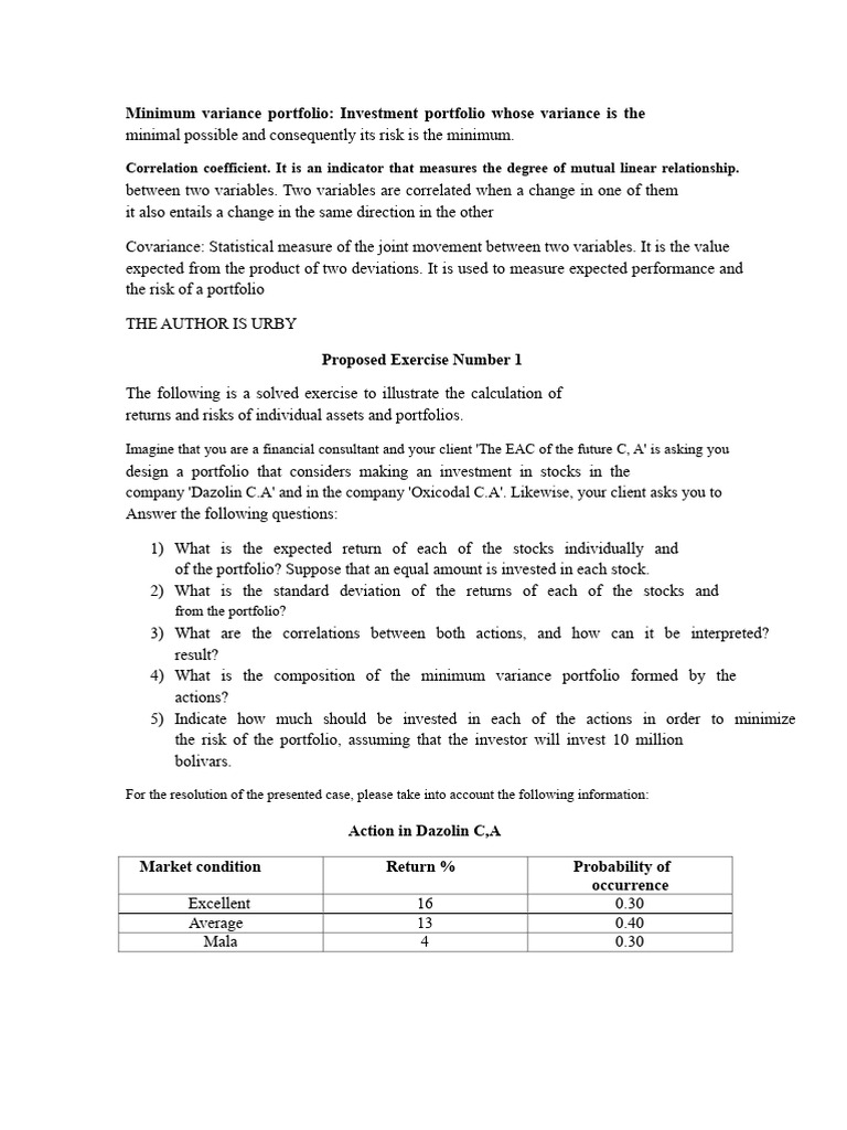 Minimum Variance Portfolio Analysis | PDF | Modern Portfolio Theory ...
