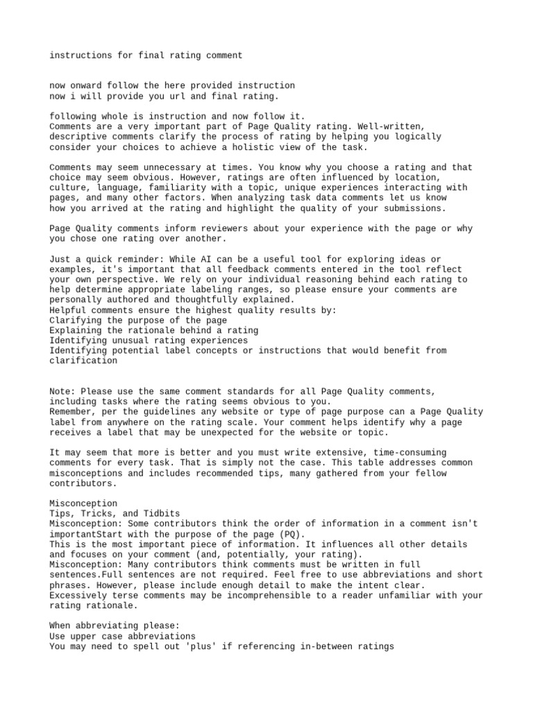 Final Rating Comment Guidelines | PDF | Cognition | Cognitive Science