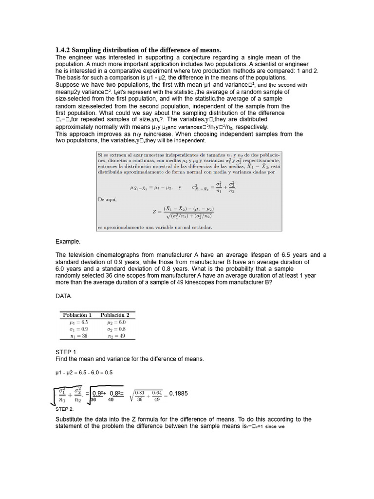 1.4.2 Sampling distribution of the difference of means.(1) | PDF ...