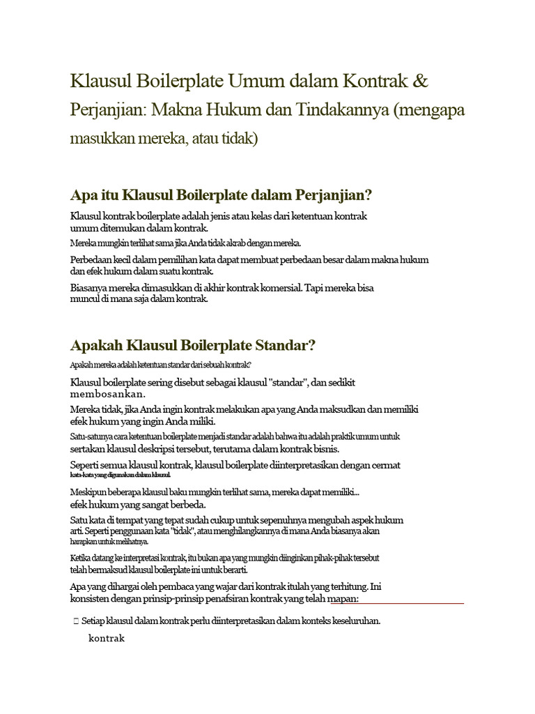 Memahami Klausul Boilerplate Kontrak | PDF