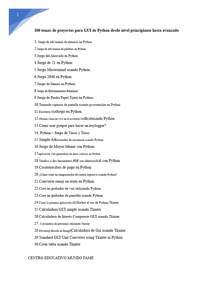 100 Temas de Proyectos para Python GUI Desde Nivel Principiante Hasta Avanzado | PDF ...