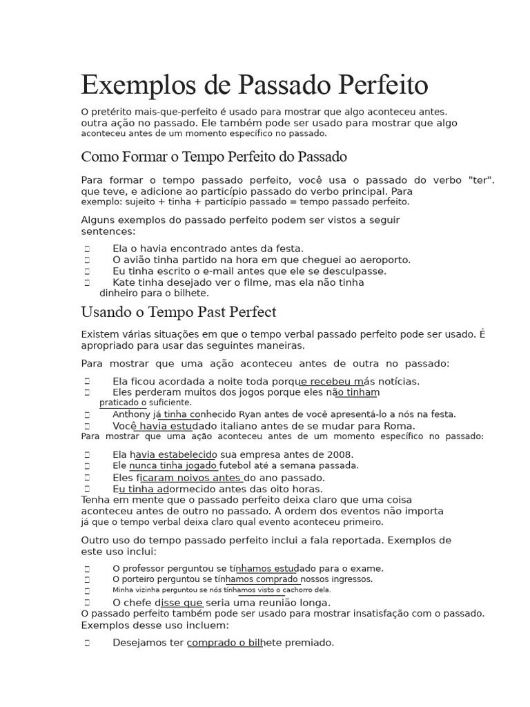 Exemplos de Tempo Past Perfect | PDF