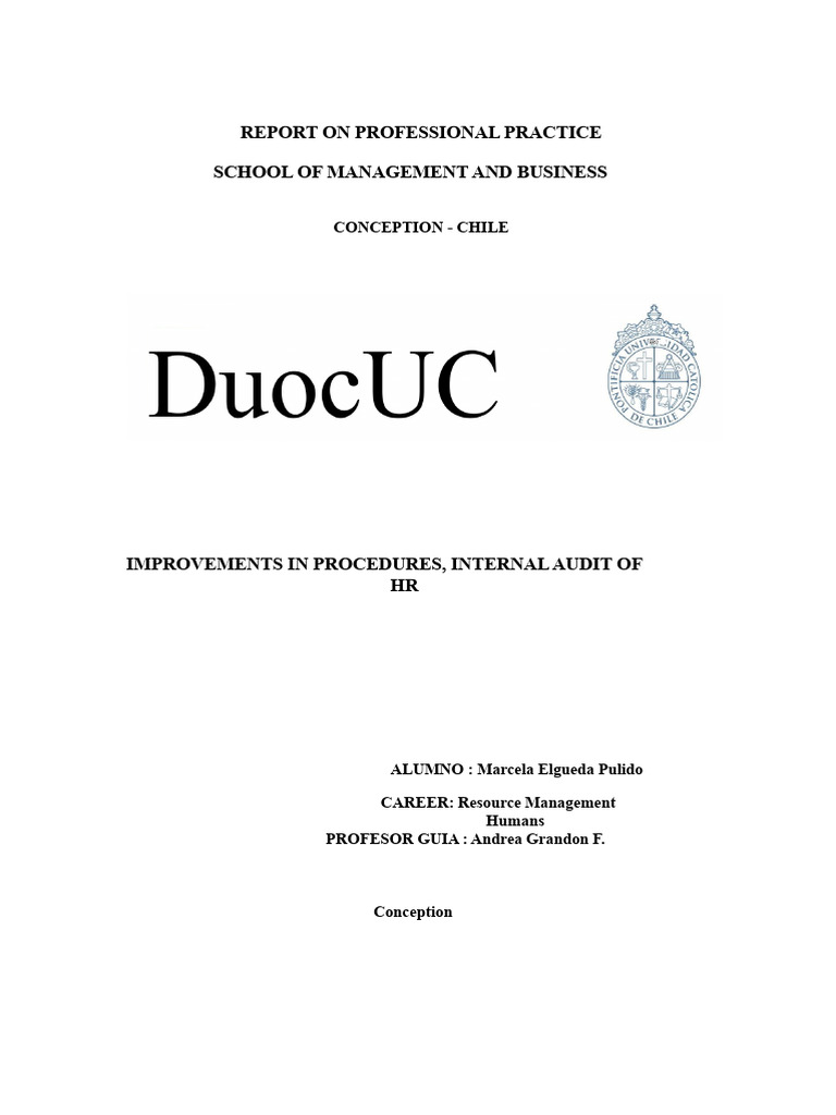 Professional Practice Report Marcela (3) | PDF | Knowledge | Internal Audit