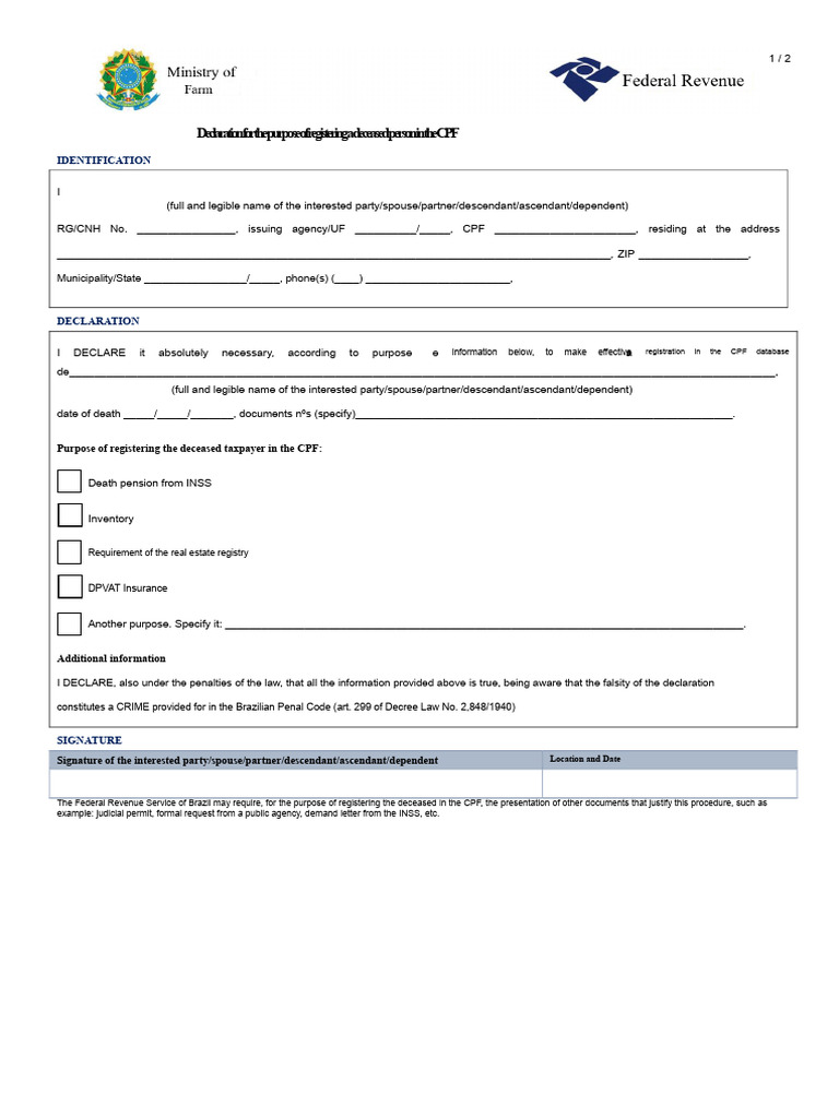 CPF Registration for Deceased Individuals | PDF | Identity Document ...