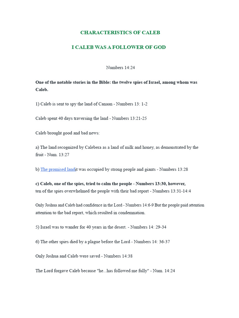 CHARACTERISTICS OF CALEB | PDF | Joshua | Book Of Numbers