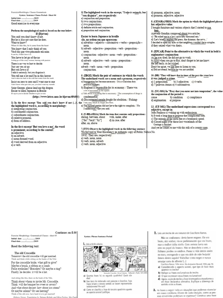 Exercise Syntax - SENTENCE CLAUSE PERIOD C - Pages 4 and 5 - Paschoalin ...