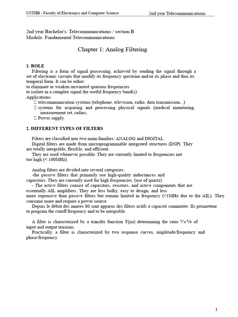Analog filtering | PDF | Filter (Signal Processing) | Electricity