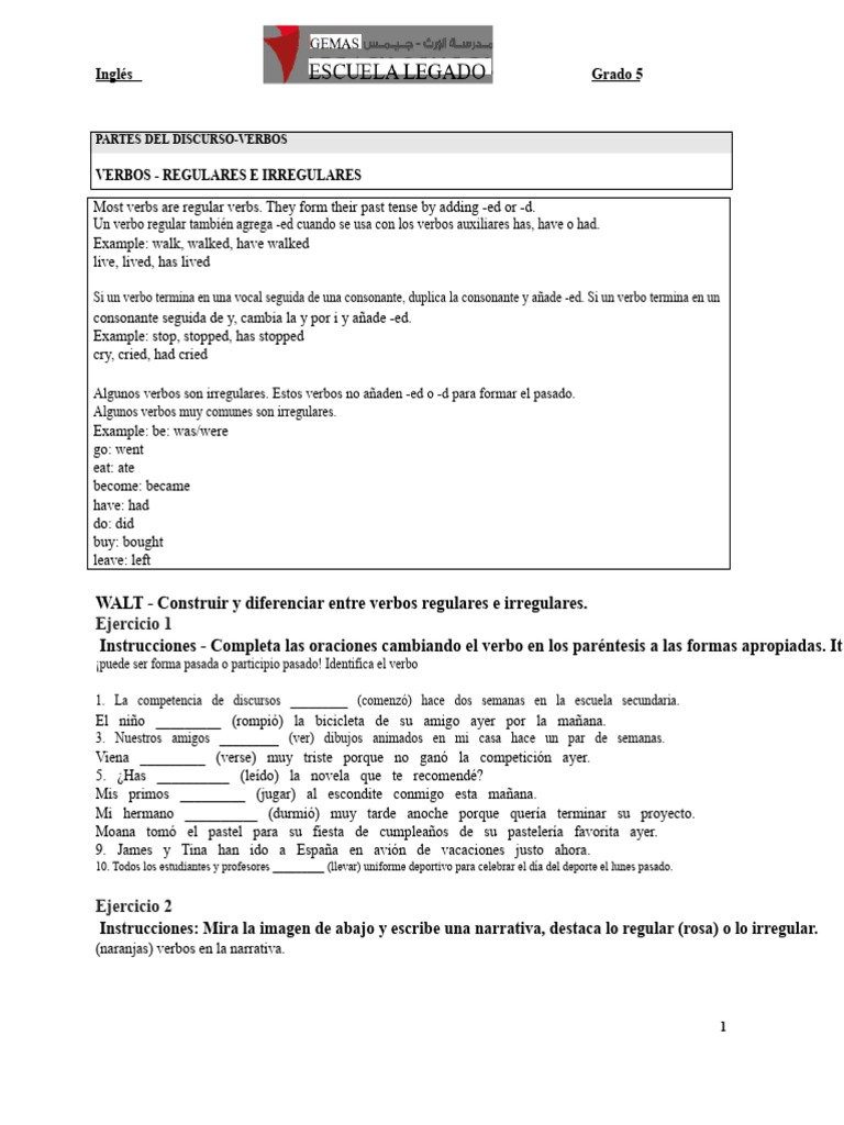 Verbos Regulares e Irregulares en Inglés | PDF | Lingüística