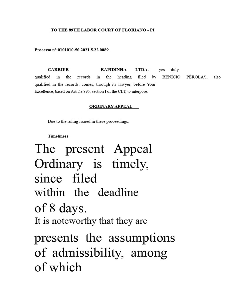 To The Judge of The 89TH Labor Court of Floriano | PDF | Salary ...