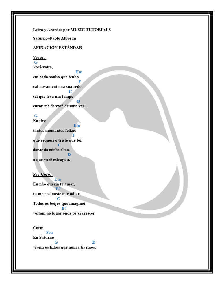 Letra e Acordes de "Saturno" - Pablo Alborán | PDF