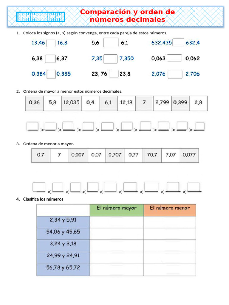D4 A2 SEGUIMOS APRENDIENDO MAT. Comparación y Orden de Números ...