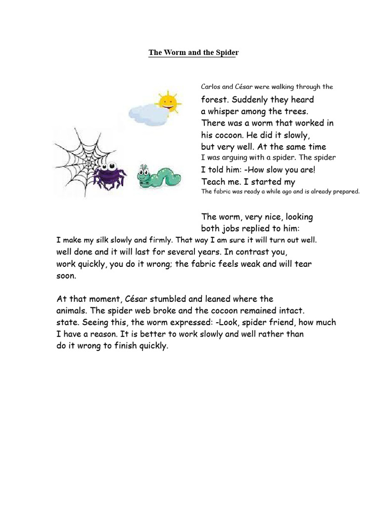The Worm and The Spider. Reading Comprehension Fifth Grade | PDF