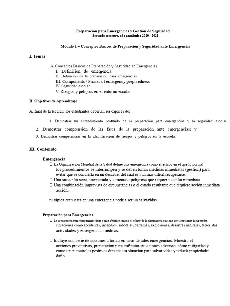 Módulo-1-Preparación para Emergencias y Gestión de Seguridad | PDF ...