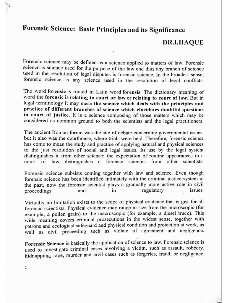 Forensic Science Basic Principles, significance, history and ...