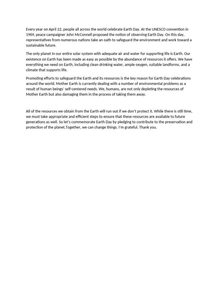Earth Day Speech | PDF