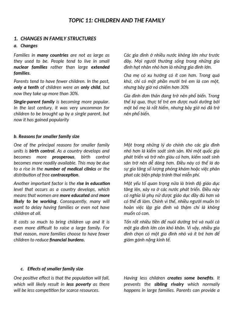 Topic 11 - Children and The Family | PDF