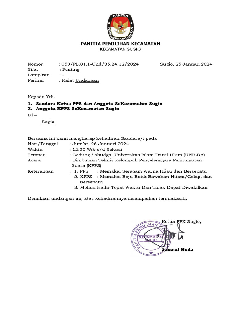 053-Ralat Undangan Bimtek KPPS - PPS Dan KPPS | PDF