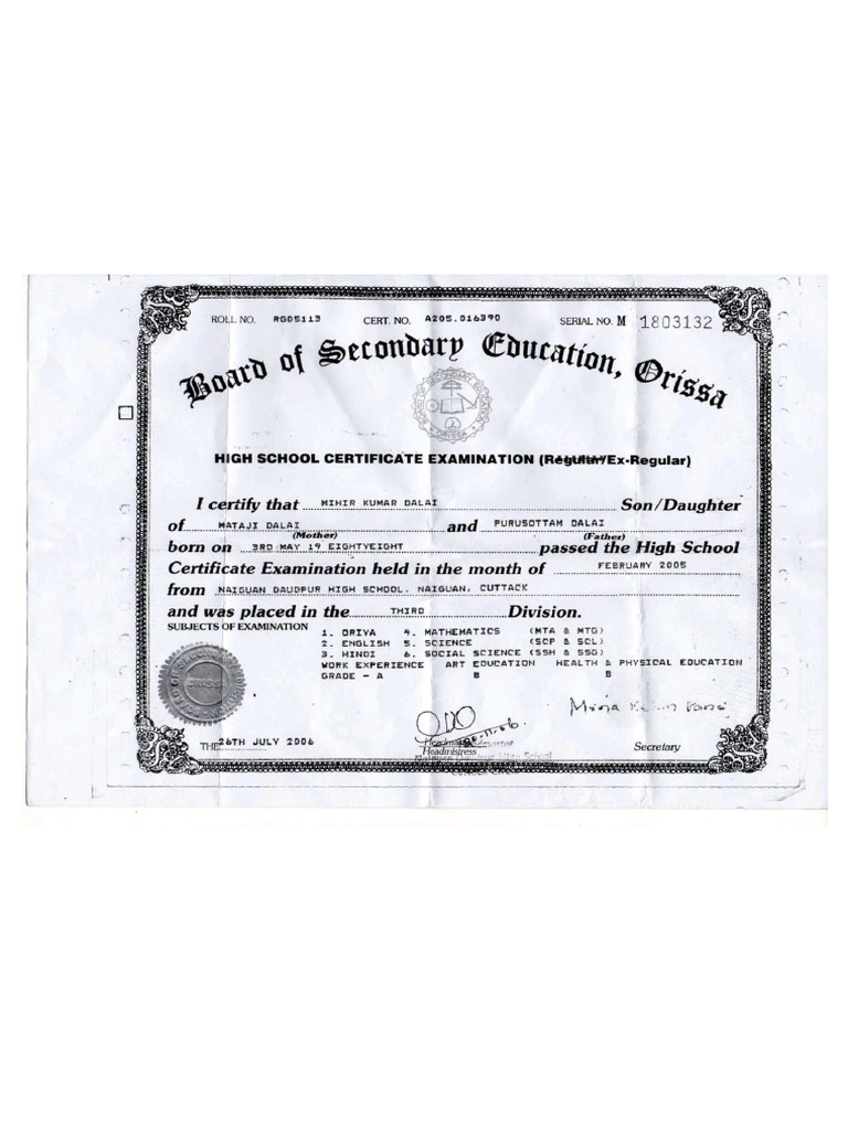 10th Certificate | PDF