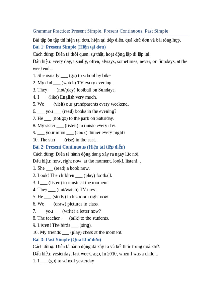 Grammar Practice 3tenses PS-PS-PC | PDF